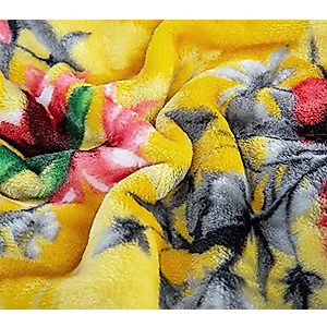 DaDa Bedding Vibrant Tropical Hummingbird Throw Blanket - Sunny Yellow Fleece Bright Super Soft Faux Mink for Sofa or Couch - Cozy & Lightweight - 50" x 60"