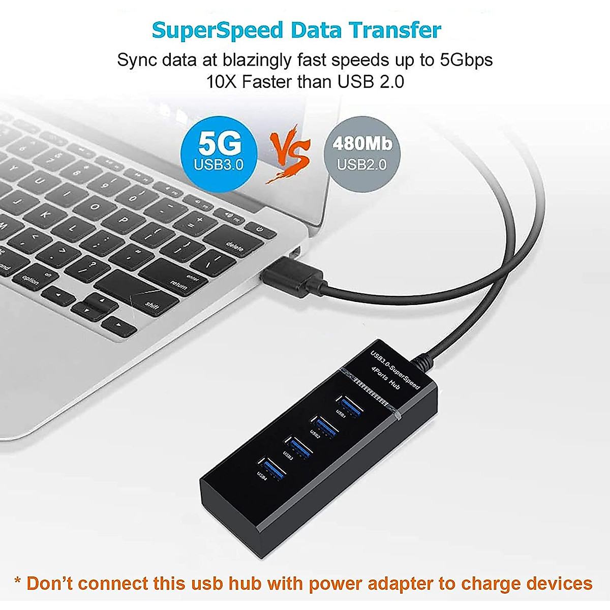 BUZOOLA USB 3.0 Data Hub with 4-Port Individual LED Lit Power Switches Portable USB Port Expander for Laptop and PC, Flash Drive,Mobile HDD,MacBook (Black)