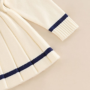 LXXIASHI Baby Girls Knitted Sweater Dress Toddler Girls Sailor Dress Long Sleeve Fall Winter Pleated Dress (Apricot, 2-3T)