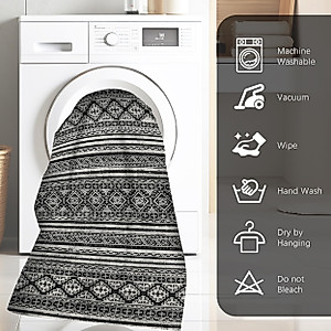 RUGSURE Washable Area Rugs 3' x 5 ' - 1/6 Thick - Moroccan-Inspired -Stain & Water Resistant Non-Slip - Resistant Rug for Living Room, Bedroom, Nursery, Pet & Child Friendly (Black)