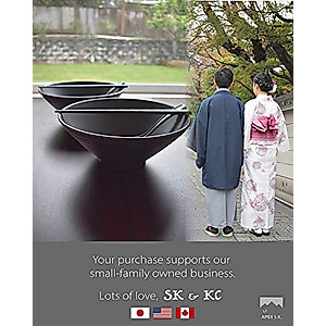 4 Sets (12 Piece) 57 Ounce Large Japanese Ramen Noodle Soup Bowl Melamine Hard Plastic Dishware Ramen Bowl Set with Matching Spoon and Chopsticks for Udon Soba Pho Asian Noodles (4, Black, 9 inches)