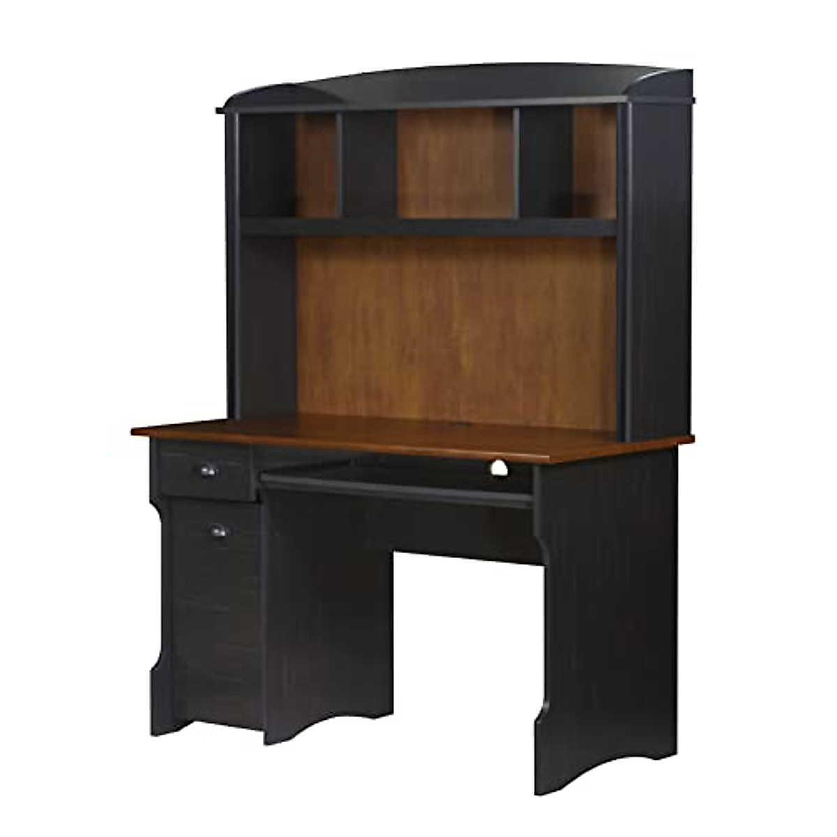 Saint Birch Modern Wood Writing Desk with Hutch in Maple/Antique Black