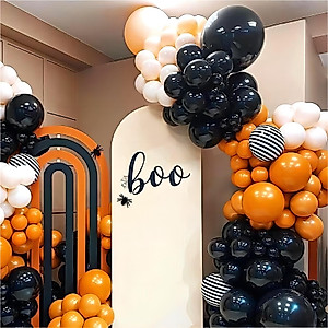 130pcs Black and Orange Balloons Garland Arch Kit, 18 12 10 5 Inch Different Sizes Pack Latex Balloon for Birthday Graduation Halloween Party Decoration