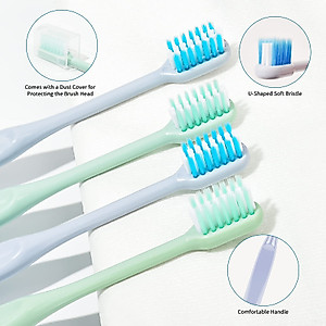 Y-Kelin 4 Pcs U-Shaped Orthodontic Toothbrush Soft Bristle with 4 Toothbrush Head Cover for Orthodontic People Effective Cleaning Teeth