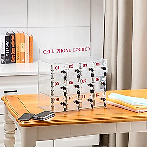 Clear Cell Phone Locker Box with Keys 12 Slots Acrylic Cell Phones Storage Cabinet Wall Mounted Clear Phone Lock Box Classroom Phone Organizer for Pocket Cellphone Holder School Office Classroom
