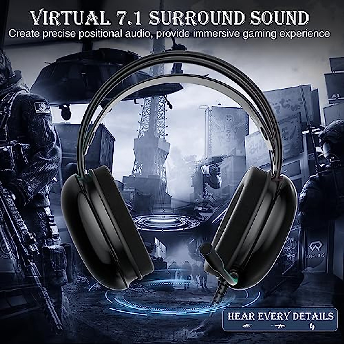 AULA USB Gaming Headset with Mic for PC, RGB Rainbow Backlit Headset, Virtual 7.1 Surround Sound, 50mm Driver, Soft Memory Earmuffs, Wired Laptop Desktop Computer Headset, Black, S505
