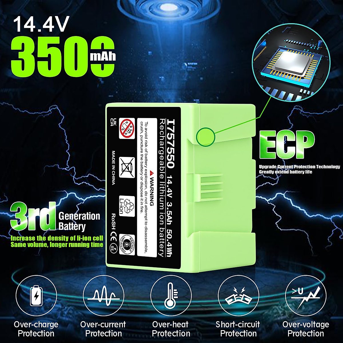 【UPGRADE】3.5Ah 14.4V Replace Battery for iRobot Roomba i7 Battery Replacement + i7 14.4Volt e/i Series J7 J7+ 7150 7550 e5 e5152 e5154 e6 i3 i3+ i4 i4+ Vacuum Cleaner irobot i7 replacement battery