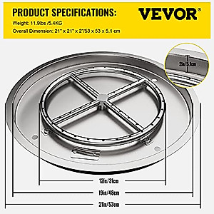 VEVOR Drop in Fire Pit Pan, 19" x 19" Round Fire Pit Burner, Stainless Steel Gas Fire Pan, Fire Pit Burner Pan w/ 1 Pack Volcanic Rock Fire Pit Insert w/ 90K BTU for Keeping Warm w/Family & Friends