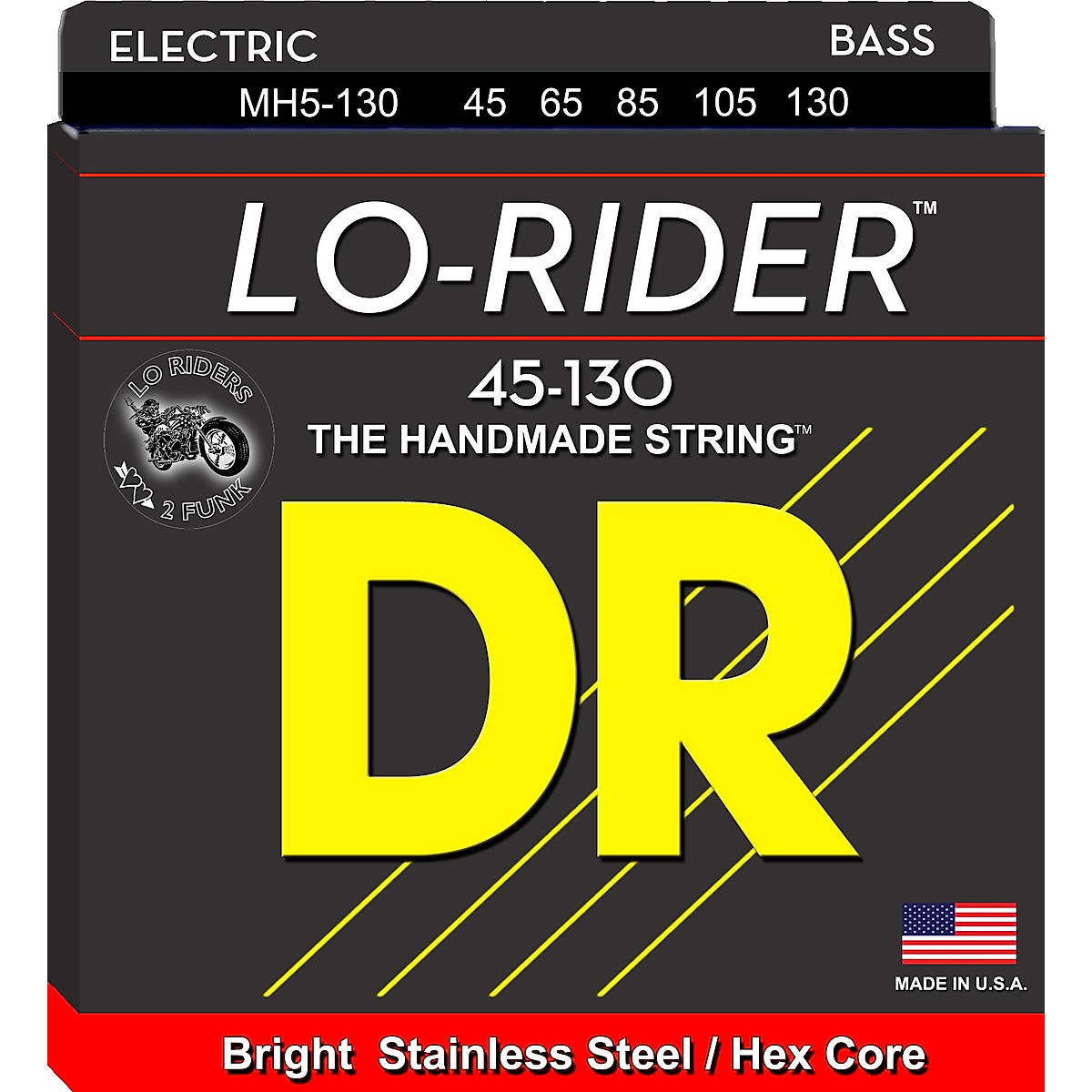 DR Strings Lo-Rider - Stainless Steel Hex Core 5 String Bass 45-130