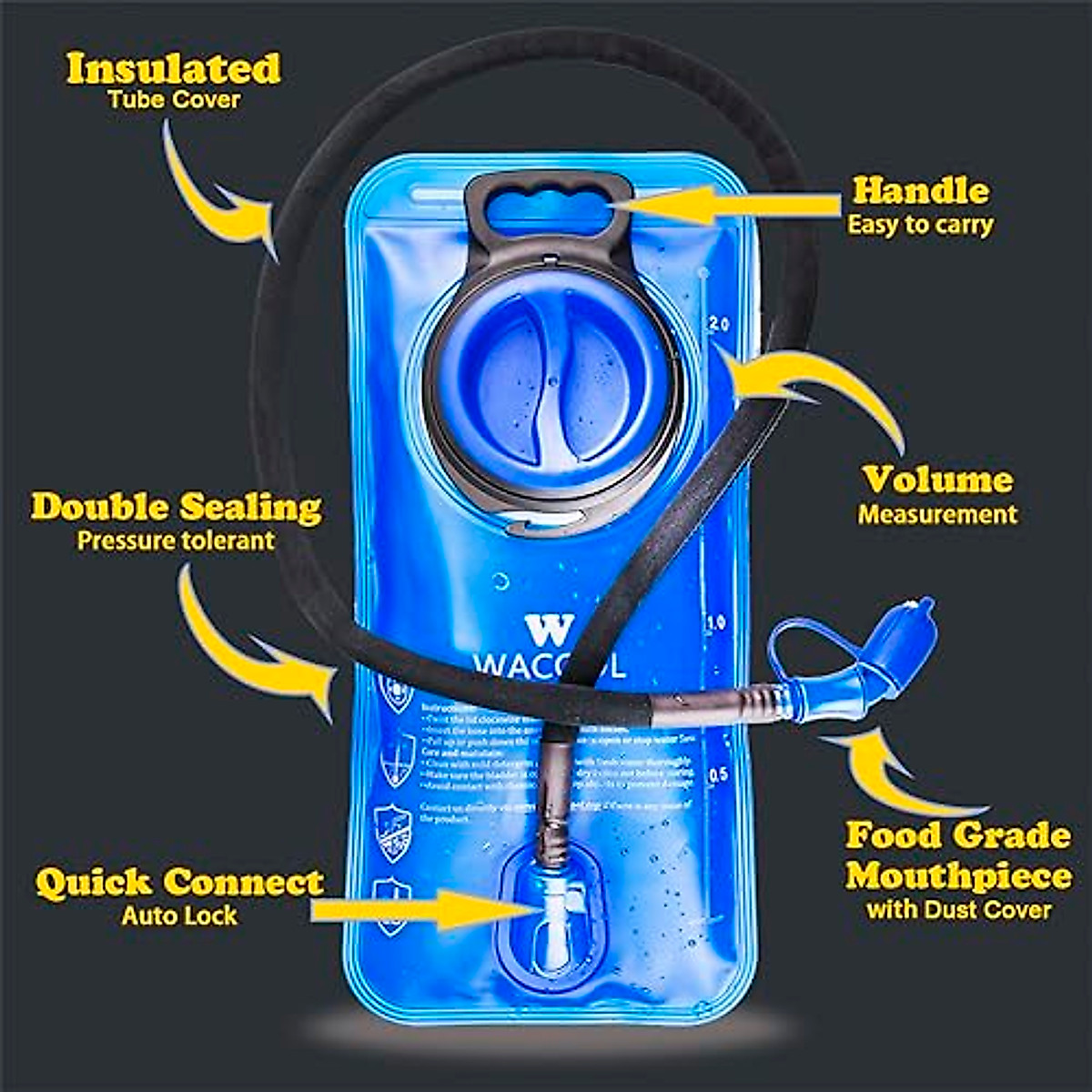 WACOOL 2L 70oz BPA Free PEVA Hydration Pack Bladder Leak-Proof Water Reservoir (Hydration Bladder Only)