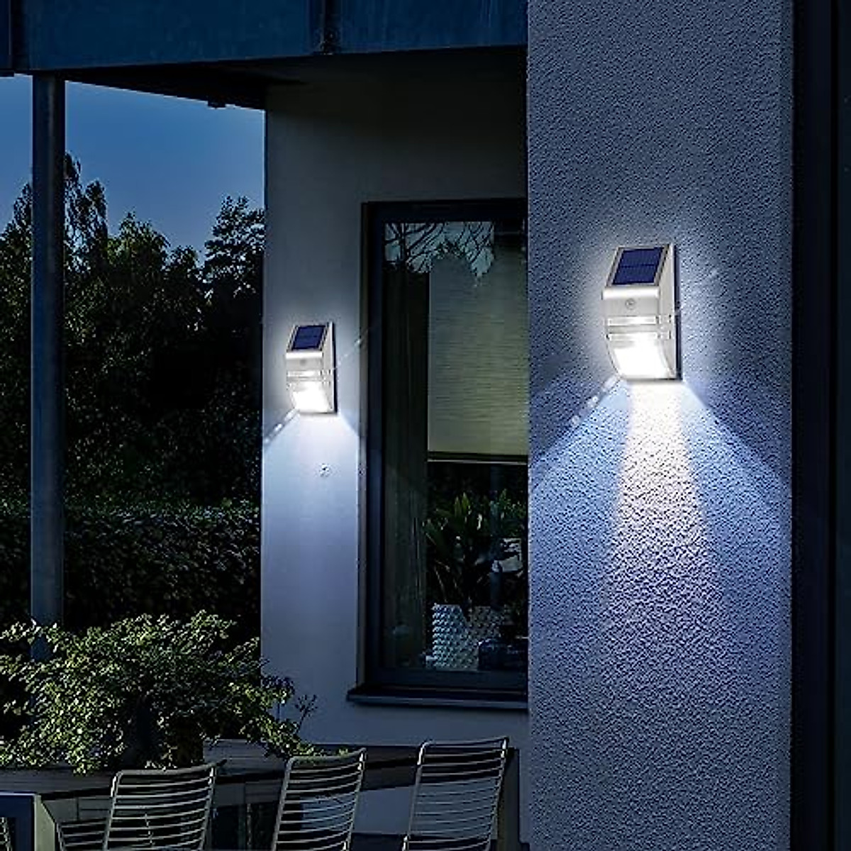 NEWNEN 4 Pack Fence Solar Lights, Stainless Steel Metal Solar Deck Lights Fence Lights, Motion Sensor Solar Outdoor Lights Waterproof for Fence Deck Yard Patio Garage Garden, Cool White