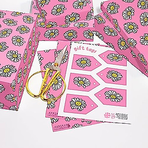 CENTRAL 23 - Pink Gift Wrap Sheets - Flower Wrapping Paper - Birthday New Baby - Women Girls Kids - 1st 2nd 3rd - Recyclable