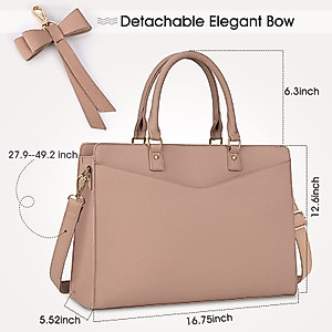 RAINSMORE Laptop Bag for Women 15.6 Inch PU Tote Bag Business Office Work Bag Waterproof Briefcase Computer Tote Lightweight Handbag Shoulder, Khaki
