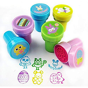 TINYMILLS 50 Pcs Easter Assorted Stampers for Kids Easter Egg Fillers Easter Basket Stuffers Classroom Rewards Church Easter Egg Hunt VBS Sunday School Rewards