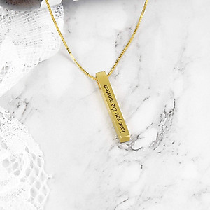 Pezebel Personalized Custom Sterling Silver Vertical Bar Name Necklace Customized 3D Necklace Custom Made Any Name Pendant Necklace Silver