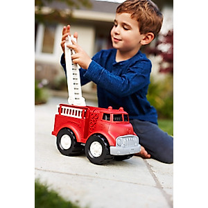 Green Toys Fire Truck, Red & Flatbed w/Race Car - Pretend Play, Motor Skills, Kids Toy Vehicles. No BPA, phthalates, PVC. Dishwasher Safe, Recycled Plastic, Made in USA.