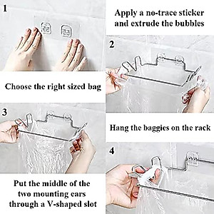 Trash Bag Holder for Cupboards Kitchen Cabinet Door, Stainless Steel Portable Garbage Bins (with Wall Sticker Base) Kitchen Waste Bins, Easy to Store, Can Be Put Away at Any Time, Kitchen Essential