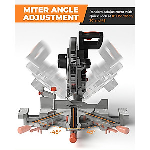 DWT Sliding Miter Saw, 12-inch Compound Miter Saw with Double Bevel Cutting(-45°/0°/+45°)/Laser Guide/9 Positive Stops/3800RPM, 15Amp Miter Saw with Extension Table, 4.2x13in Cutting Capacity-HM1247A
