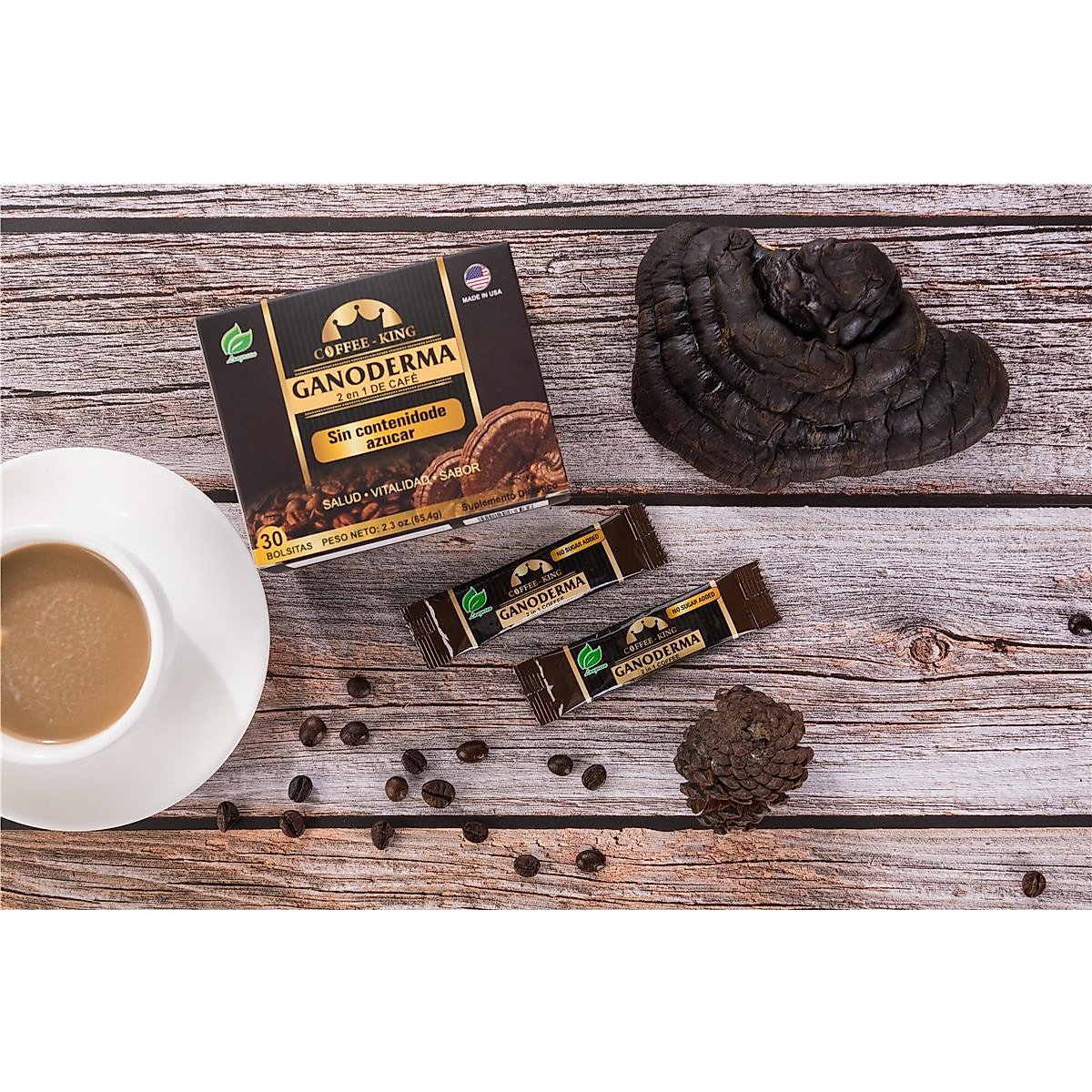 Ganoderma Reishi Coffee Mix, Instant 2-in-1 Mushroom Coffee with All Natural Ganoderma Lucidum. A Non Sugar Dietary Supplement To Replace Regular Coffee - 30 sachets