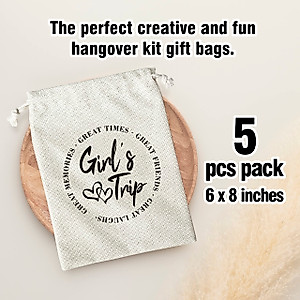 Hangover Kit Bags, Girl's Trip With Drawstring Gift Bag, for Bridal Shower, Wedding, Travel, Bachelorette Party Survival Recovery Kit Bag, Decorations, Supplies (6"X 8") 5 Pcs -kit034
