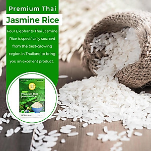 2 Pounds (LBS) Premium Thai Hom Mali Jasmine Rice | Endorsed By Pro Chefs | Four Elephants Brand | DIY Friendly Cooking Instructions Packaging