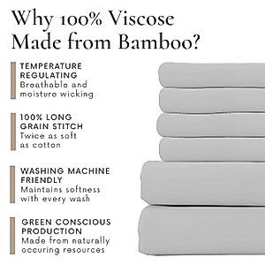 Bamboo Bay 6 Piece King Size Sheet Set, 100% Viscose Made from Bamboo, Breathable Ultra Soft Cooling Bed Sheets for Hot Sleepers, Beddings with Deep Pockets Fit 16" Mattress, Light Grey