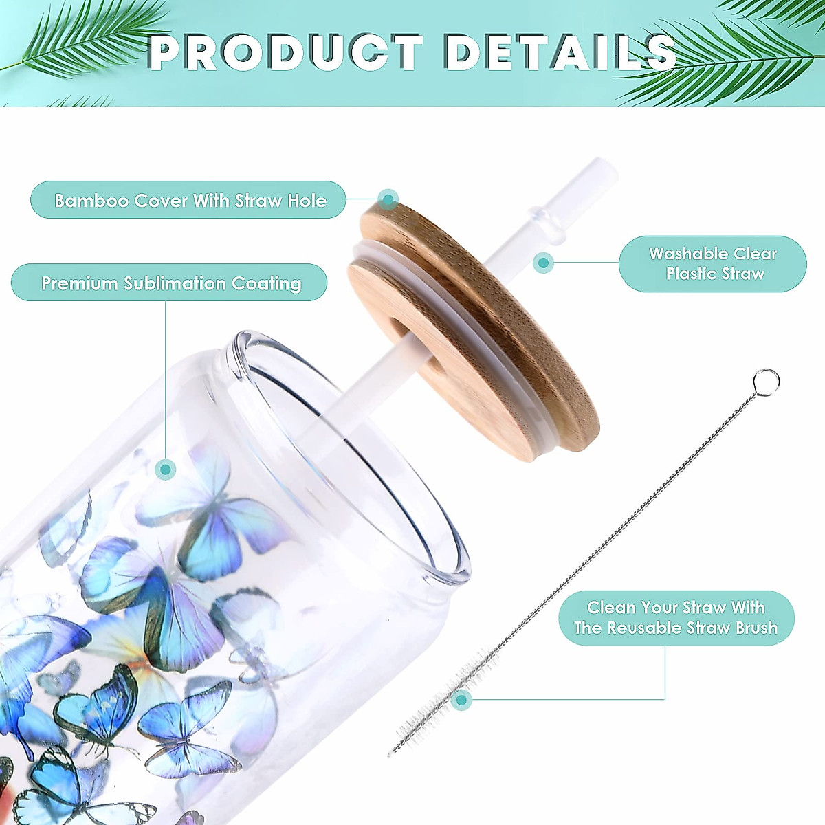 HTVRONT 8 PCS Sublimation Glass Cups Clear -16oz Sublimation Glass Tumbler with Bamboo Lid - Sublimation Blanks for Sublimation, Painting and HTV Vinyl Crafts