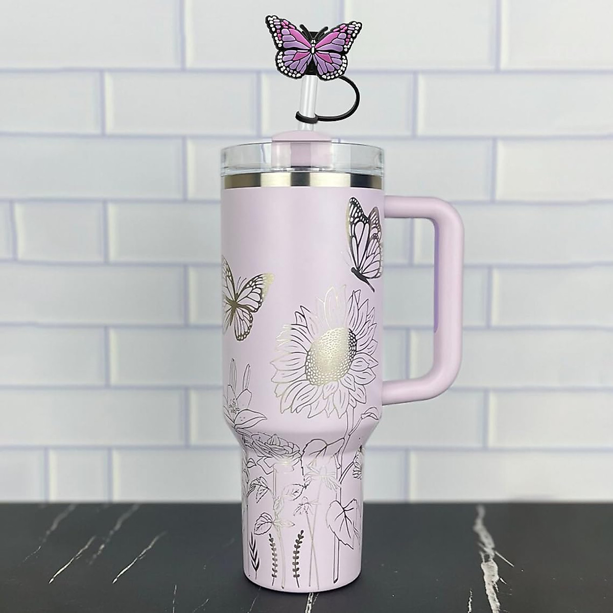 Straw Covers for Stanley, Stanley Cup Accessories Butterfly Straw Topper for Stanley Cup 30/40oz/Simple Modern, Silicone Dust Proof Straw Cover Cap for 9-10mm Straw.