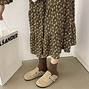 Boston Clogs Dupes Suede Soft Leather Clogs Classic Cork Clog Antislip Sole Slippers Waterproof Mules House Sandals with Arch Support and Adjustable Buckle for Women Unisex