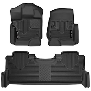 Husky Liners X-act Contour Floor Mats | Fits 2017 - 2024 Ford F-250, F-350, F-450 Super Duty Crew Cab with Factory Storage Box & Carpet | Front & 2nd Row, 3-pc Black - 53388
