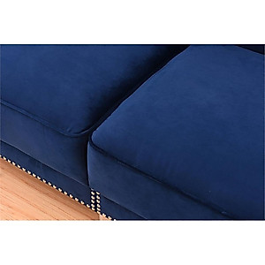 Legend Vansen 82.7" Convertible Modern Wood & Velvet Fabric Sofa Bed in Blue