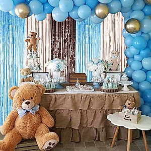 Teddy Bear Baby Shower Decorations for Boy Teddy Bear Theme Birthday Decorations Teddy Bear Party Backdrop Blue Tan Brown Foil Curtains Teddy Bear Party Decorations Teddy Bear Party Supplies