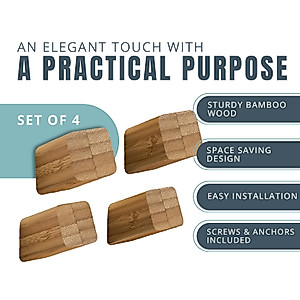 Comfify Set of 4 Bamboo Wall Hooks for Hanging Coats, Hats, Towels and More - Wall Mount Hooks for Hallway or Bathroom - Heavy Duty Wall Hooks