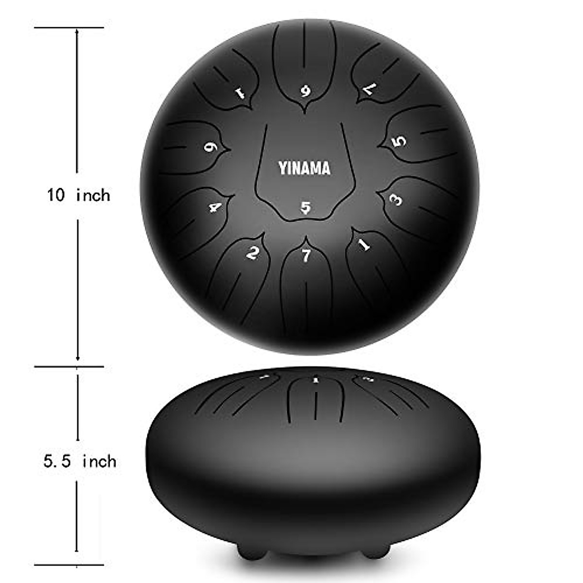 Yinama Steel Tongue Drum Percussion Instrument 11 Notes 10 inches Black