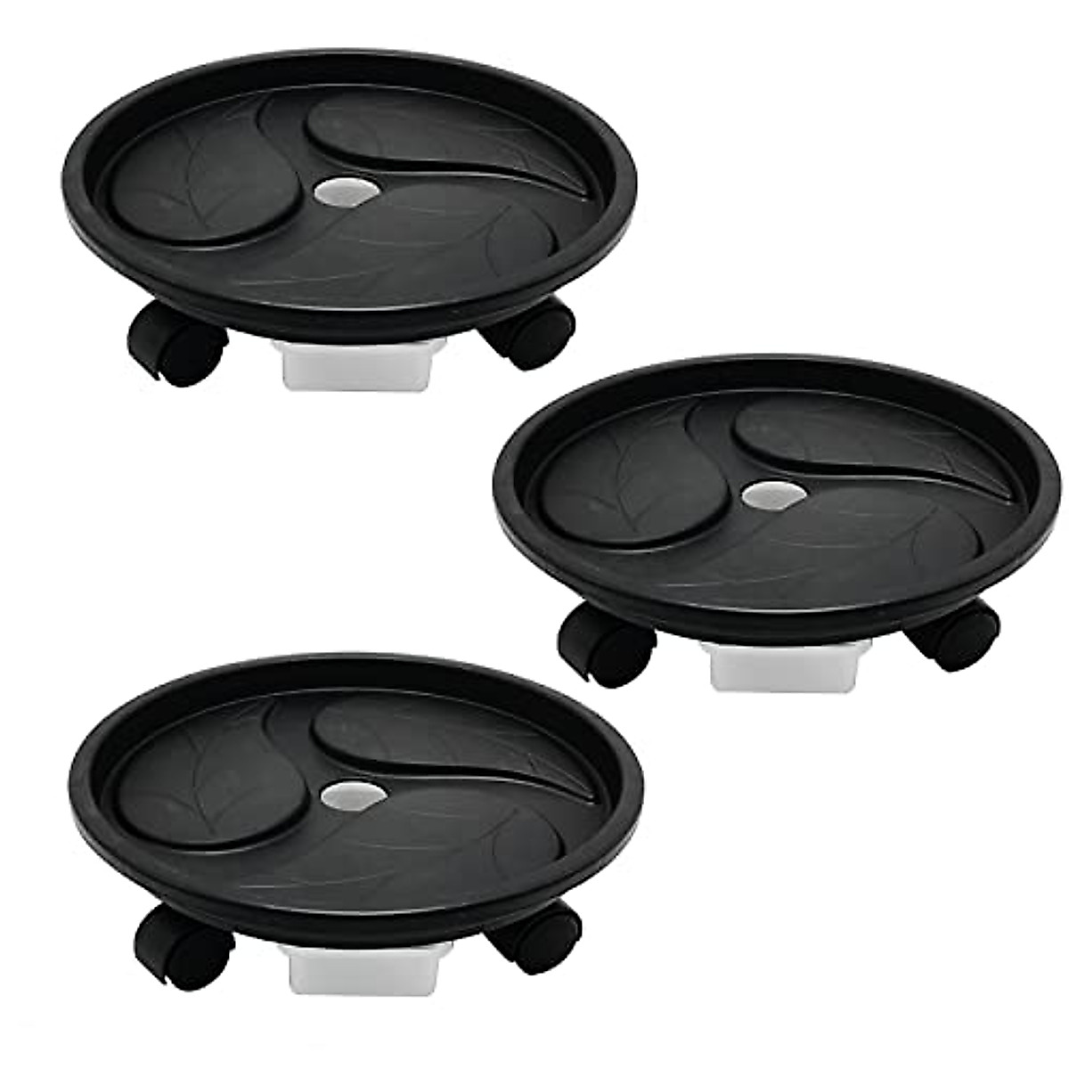 Tongzhi 3pcs 13inch Plant Caddy with Built-in Water Container and 4 Wheels, Garden Rolling Planter Trolley with Wheels, Plant Stand with 2 Lockable Wheels, Load Capacity 130 lbs,Black…