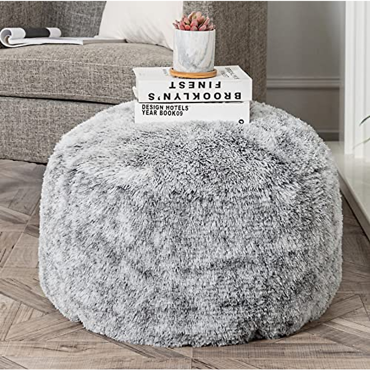 Asuprui Grey Ottoman Foot Rest(NO Filler) Pouf Cover Unstuffed Floor Pouf Ottoman 20x20x12 Inches Round Pouf Seat Floor Bean Bag Chair Foldable Floor Chair Storage for Living Room Bedroom Cover ONLY