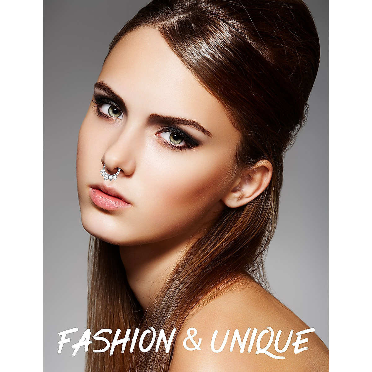 FINREZIO 12 PCS 14G Stainless Steel Nose Rings Hoop Cartilage Earrings Septum Clicker Bull Rings CZ Body Piercing Jewelry (Gauge: 14G=1.6MM)