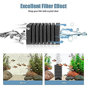 AQQA Aquarium Filter, Submersible Sponge Filter with Filtration and Aeration 2 in 1 Ultra Quiet Fish Tank Filters for 5-30 Gallon Shrimp Betta Fish Tank with 1pcs Replacement Sponge