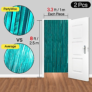 PartyWoo Foil Curtain 2 pcs, 3.3x6.6 ft Metallic Peacock Blue Tinsel Curtains, Backdrop Curtain, Foil Fringe Curtains, String Curtain, Birthday Decorations, Party Backdrop, Wedding Backdrop
