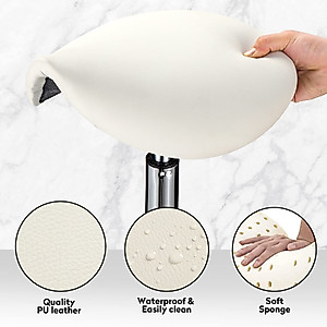 FNZIR Saddle Rolling Stool with Wheels PU Leather Height Adjustable Swivel Stools Chair White