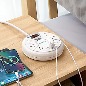 USB C Power Strip, BESTEK 6Ft Extension Cord with 6-Outlet 4 USB Ports(1 PD 20W USB C, 3 USB A), Surge Protector Power Strip with Overload Protection for Dorm, Home, Office, 220J