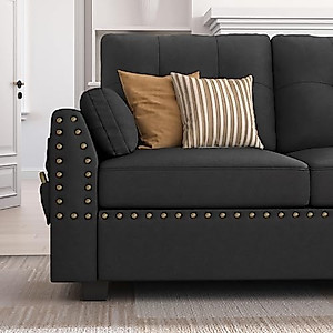 HONBAY Reversible Sectional Sofa L-Shape Sofa Convertible Couch 4-Seater Sofas Sectional for Apartment Deep Grey