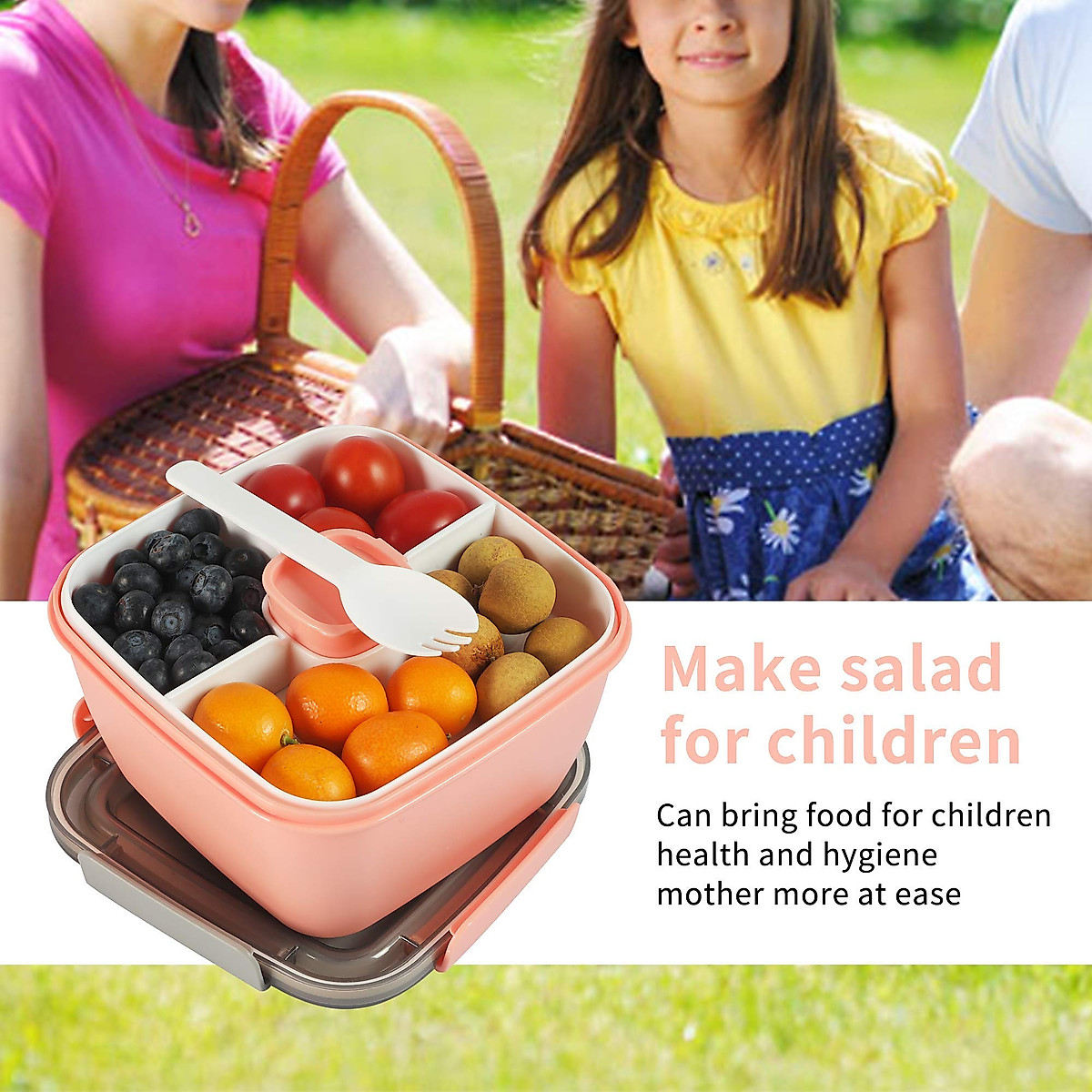 shopwithgreen 52 OZ to Go Salad Container Lunch Container, BPA-Free, Berry Boxes Keep Fresh Produce Saver Food Storage Containers with Leak-proof Lids - Clear, 68oz,Microwave Safe (Pink)