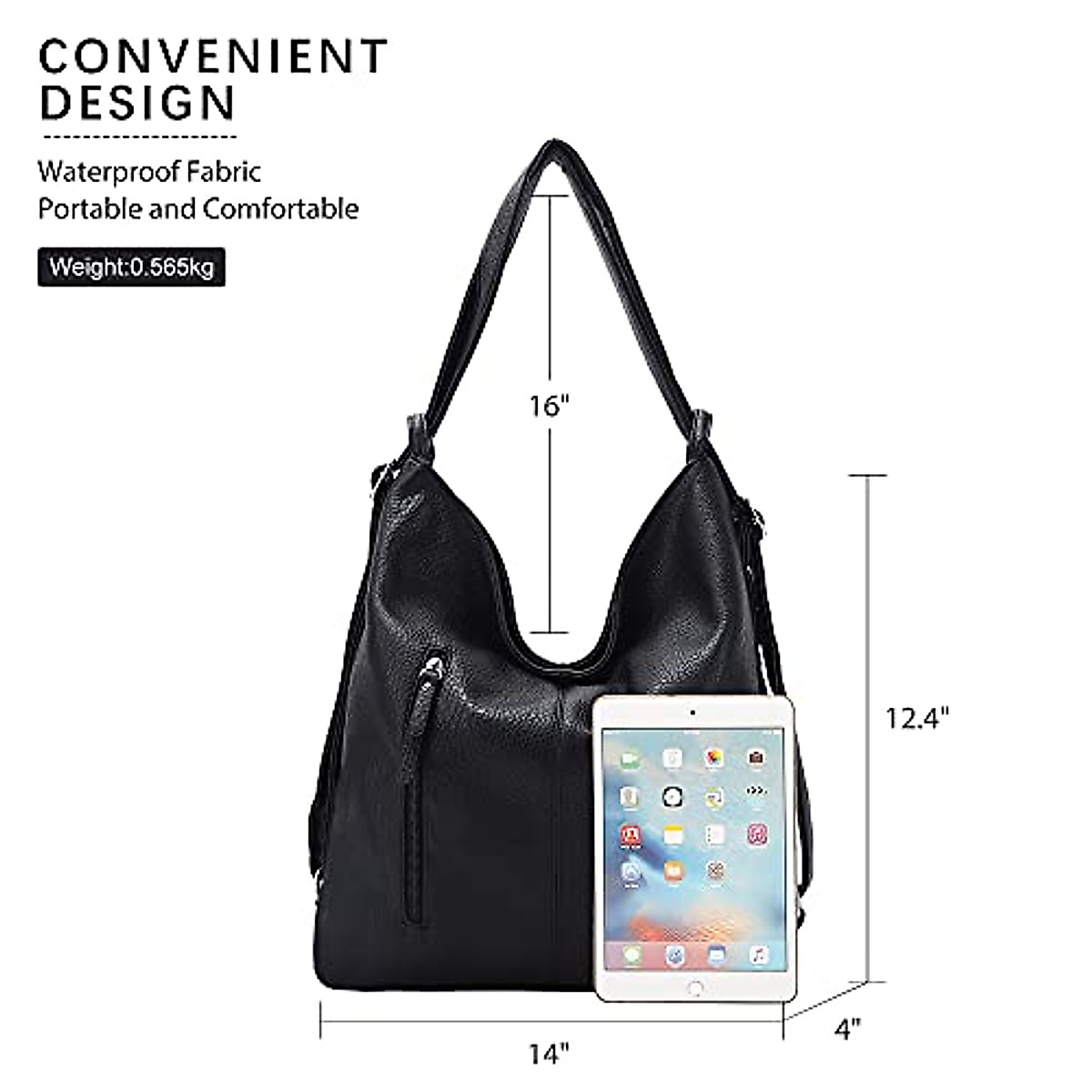 Purse for Women Convertible Backpack Purses and Handbags - Black