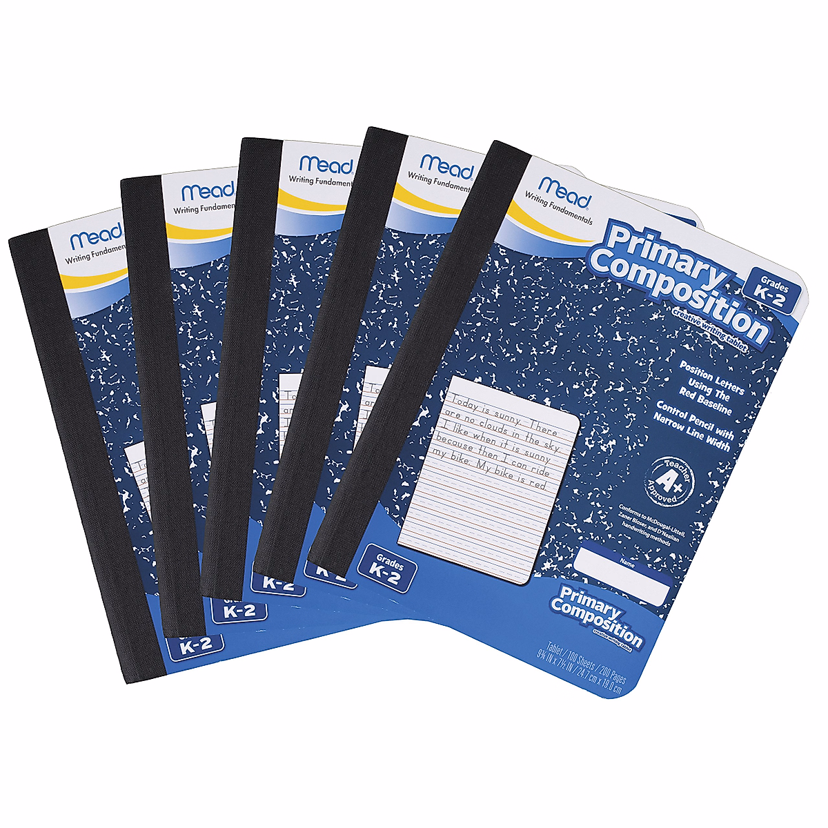 Mead Composition Books/Notebooks, Primary, Grades K-2, Wide Ruled Paper, 100 Sheets, 5 Pack (72900)