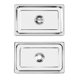 QWORK Full Size Stainless Steel Steam Table Pan Cover with Handle - Set of 2, Durable Lid for Steam Pans