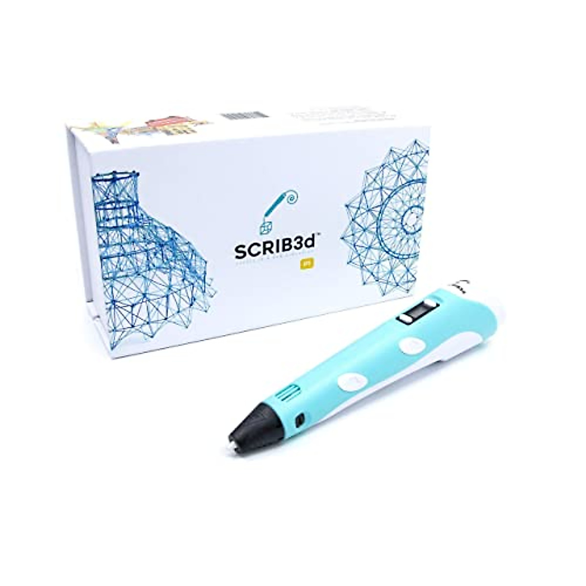 SCRIB3D P1 3D Printing Pen with Display - Includes 3D Pen, 3 Starter Colors of PLA Filament, Stencil Book + Project Guide, and Charger