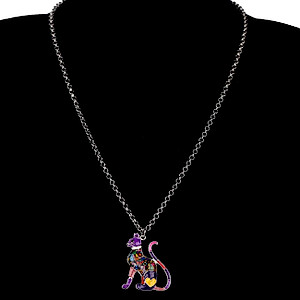 BONSNY Statement Enamel Alloy Chain Cat Necklaces Pendant Original Design Women Jewelry Gift Charms (Purple)