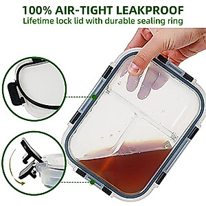 DAS TRUST 3 Pack Bento Box Glass Meal Prep Containers 3 Compartments Glass Food Storage Containers with Lids Meal Prep Bowls Lunch Box Glass Food Prep Containers Lunch Container Oven Safe