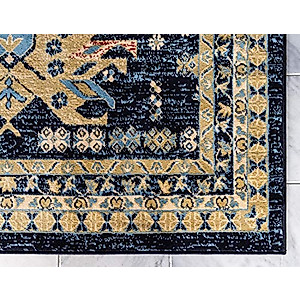 Unique Loom Taftan Collection Border Geometric Tribal Inspired Design Area Rug, 9 ft x 12 ft, Navy Blue/Gold
